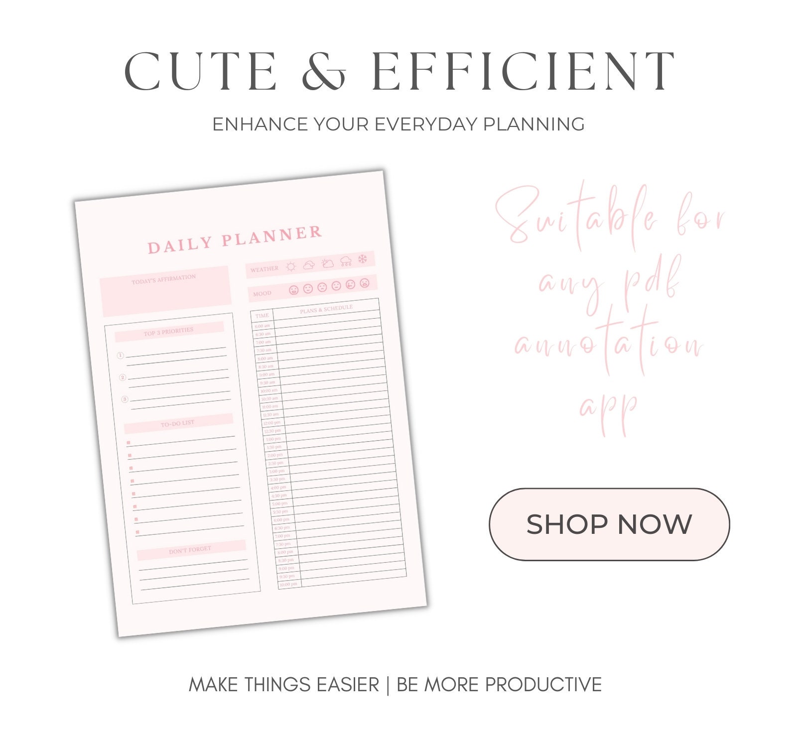 Printable Daily Planner Digital Download Minimal Schedule Everyday ...