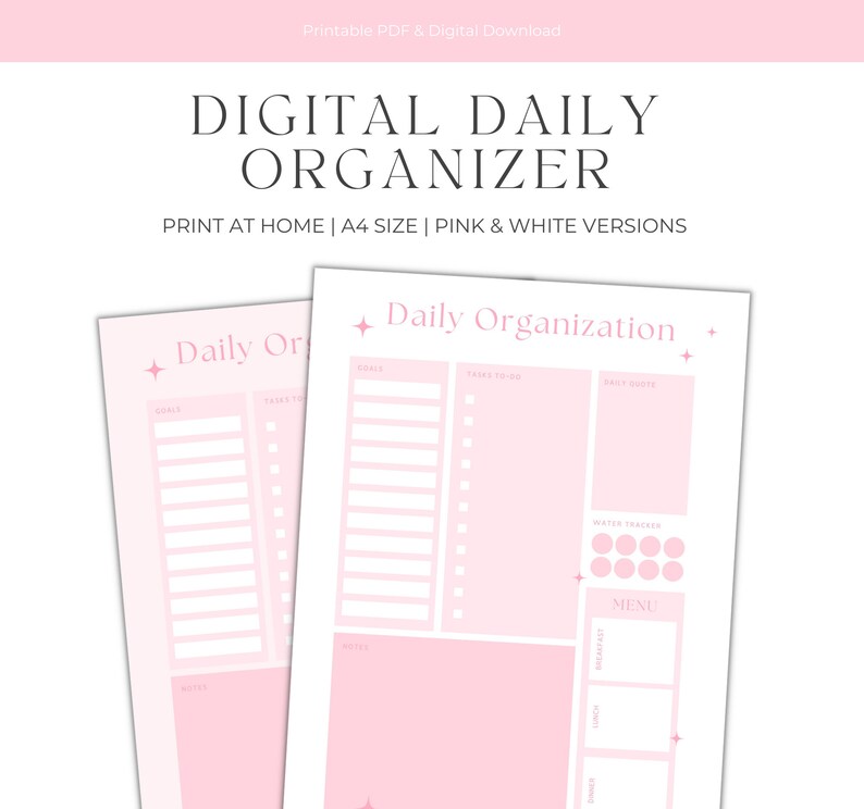 Daily Organization Printable Planner Everyday Organizer Pink Minimal ...