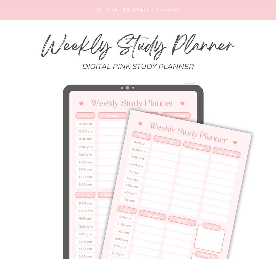 Printable Weekly Study Planner Pink Cute Digital Download for Home ...