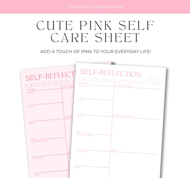 Pink Self Reflection Journal Template Sheet Planner Aesthetic ...