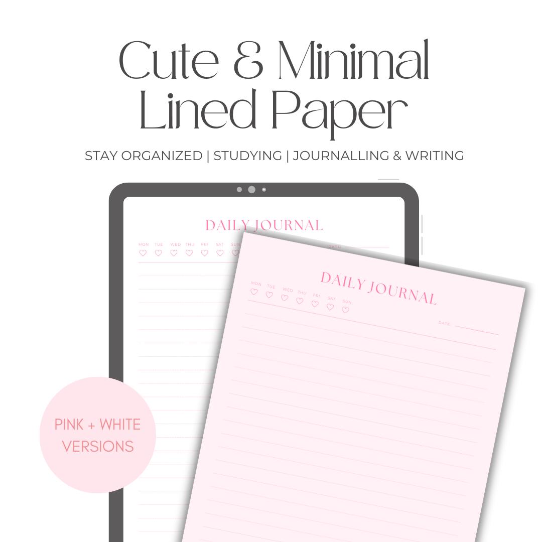 Coquette Printable Minimalist Heart Journal Lined Notebook Pink Digital ...