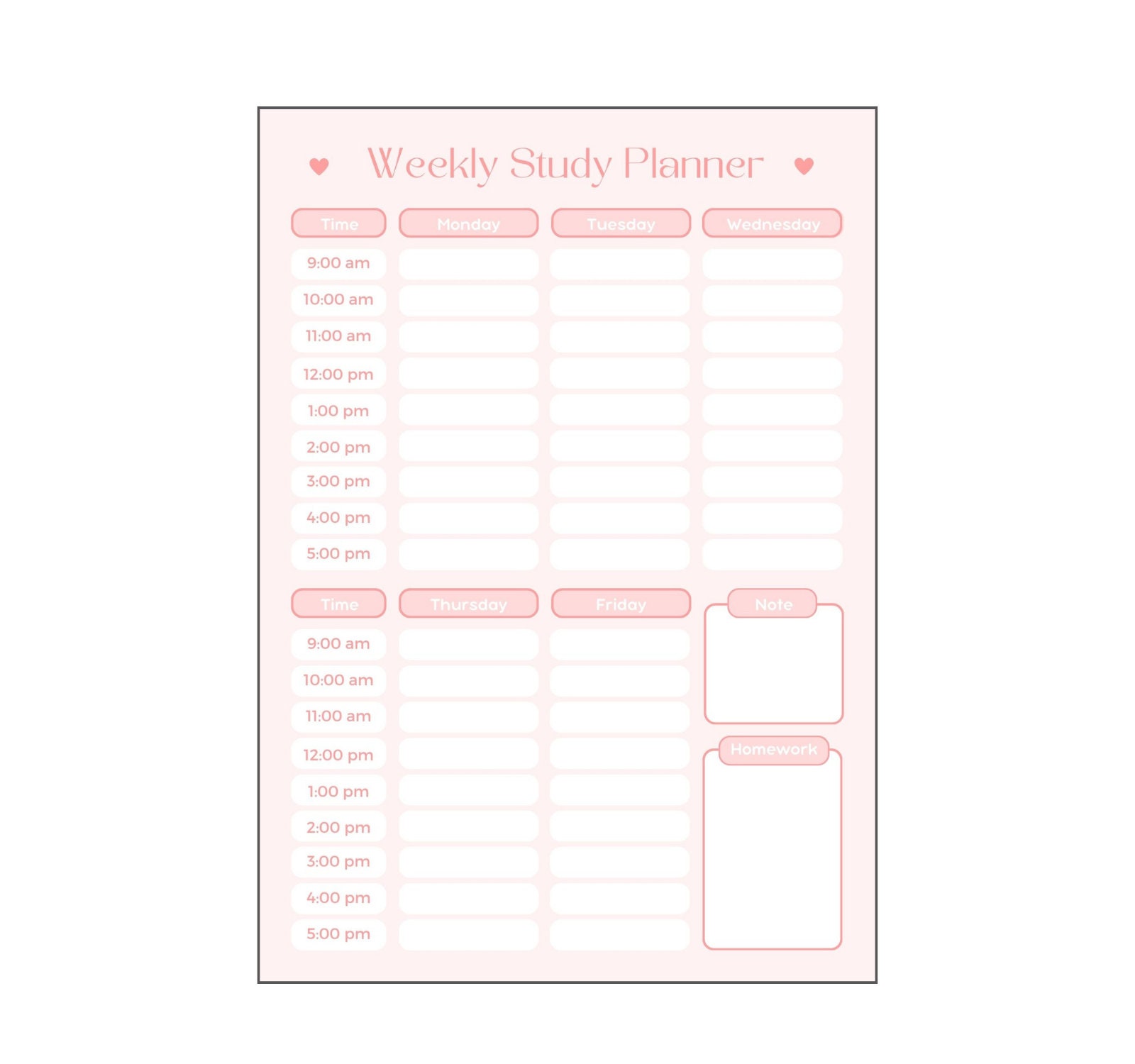 Printable Weekly Study Planner Pink Cute Digital Download for Home ...