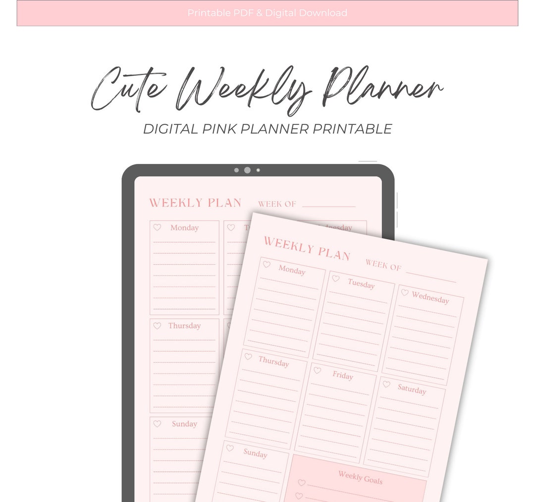 Pink Minimal Weekly Planner PDF Instant Download for Organization ...
