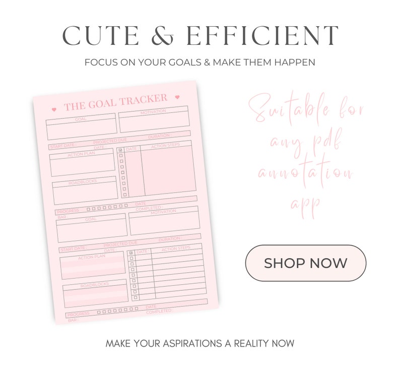 Goal Tracker Printable Worksheet Instant Digital Download Pink Minimal ...