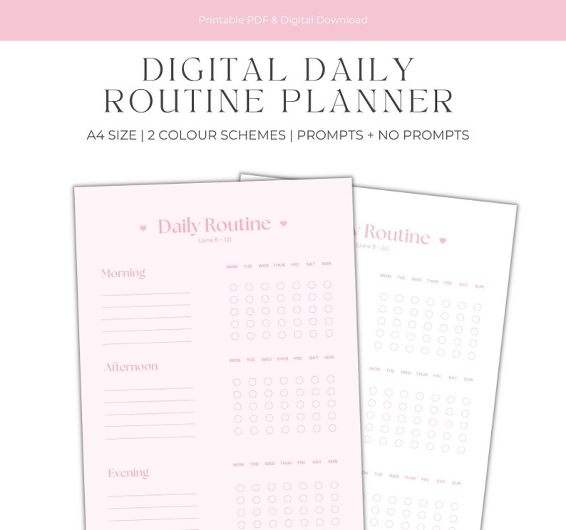 Daily Routine Checklist Planner Printable Everyday Organizer Pink ...
