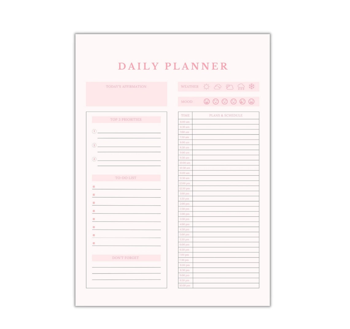 Printable Daily Planner Digital Download Minimal Schedule Everyday ...