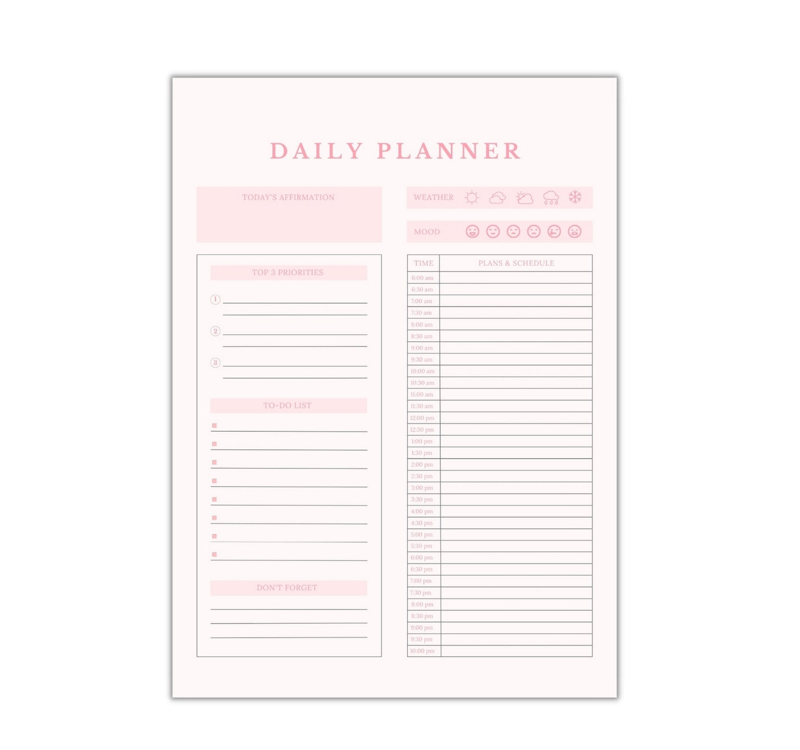 Printable Daily Planner Digital Download Minimal Schedule Everyday ...