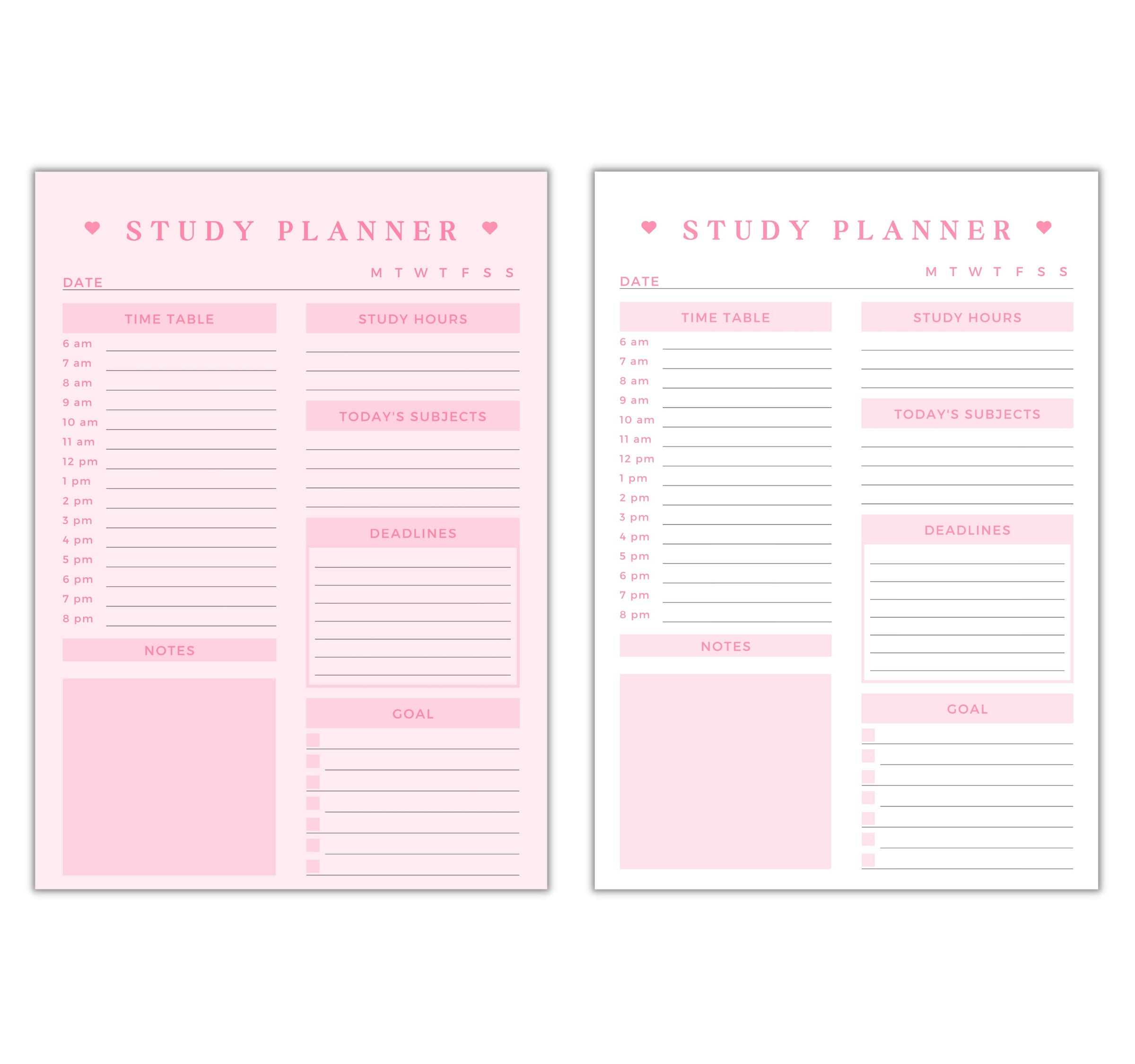 Study Schedule Planner Printable Organizer Minimal Pink Simple Everyday ...