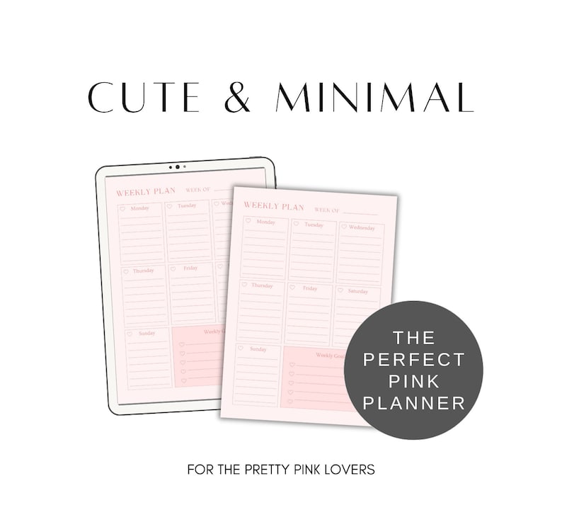 Pink Minimal Weekly Planner PDF Instant Download for Organization ...
