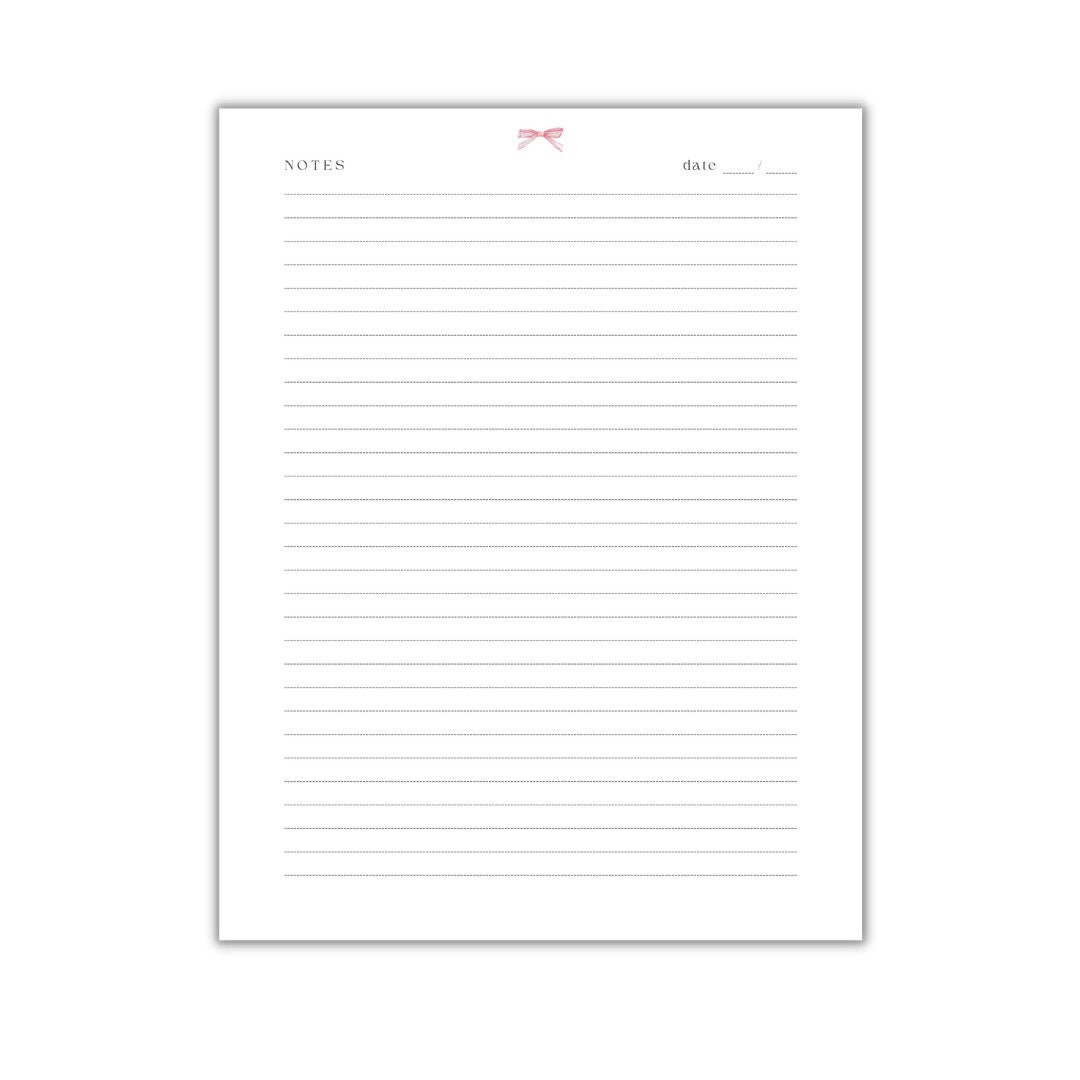 Coquette Printable Minimalist Ribbon Lined Notebook Pink Digital ...