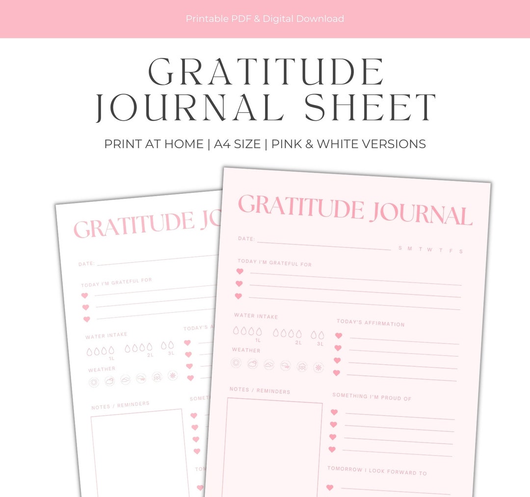 Pink Minimal Gratitude Journal Simple Printable Daily Planner Digital ...