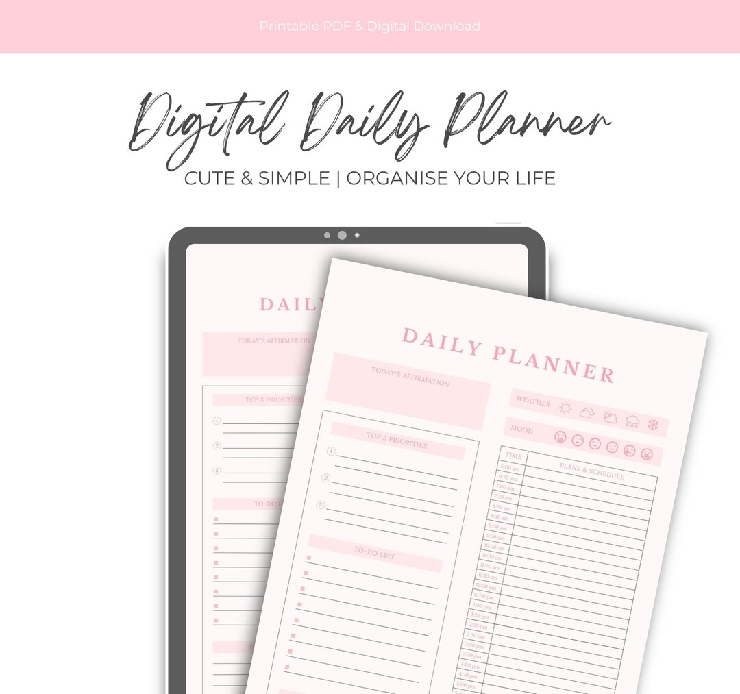 Printable Daily Planner Digital Download Minimal Schedule Everyday ...