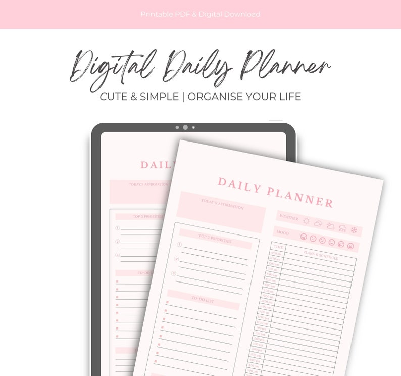 Printable Daily Planner Digital Download Minimal Schedule Everyday ...