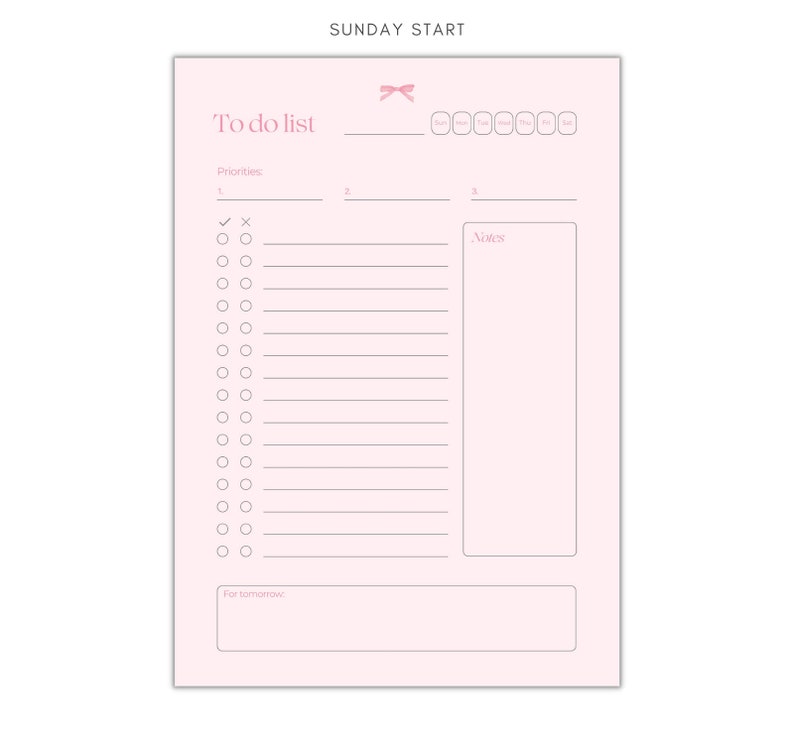 Minimal Pink To-do List Coquette Printable Cute Simple Daily Planner ...
