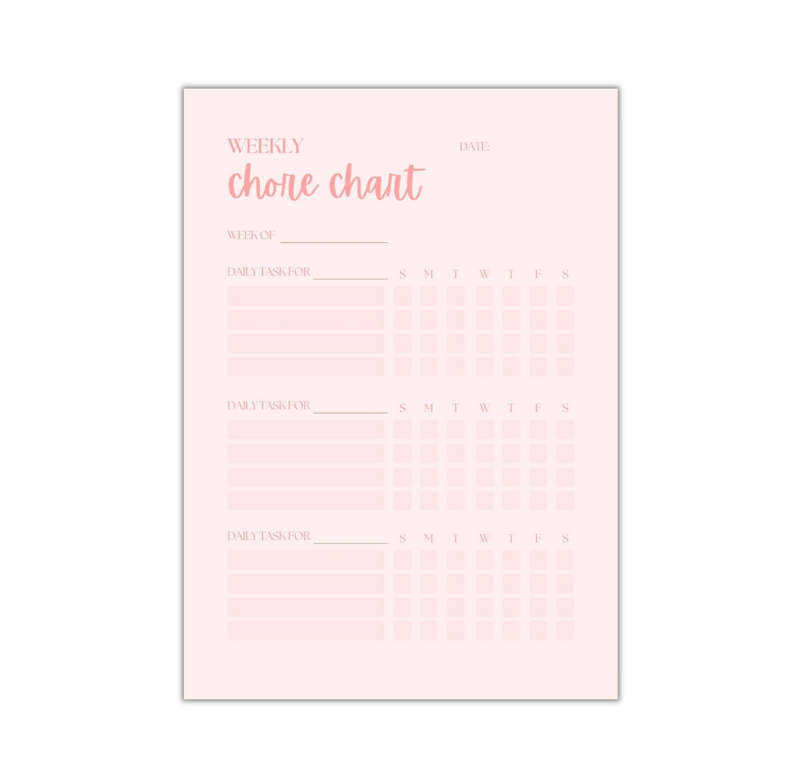 Weekly Chore Chart Printable Digital Instant Download Planner Organiser ...