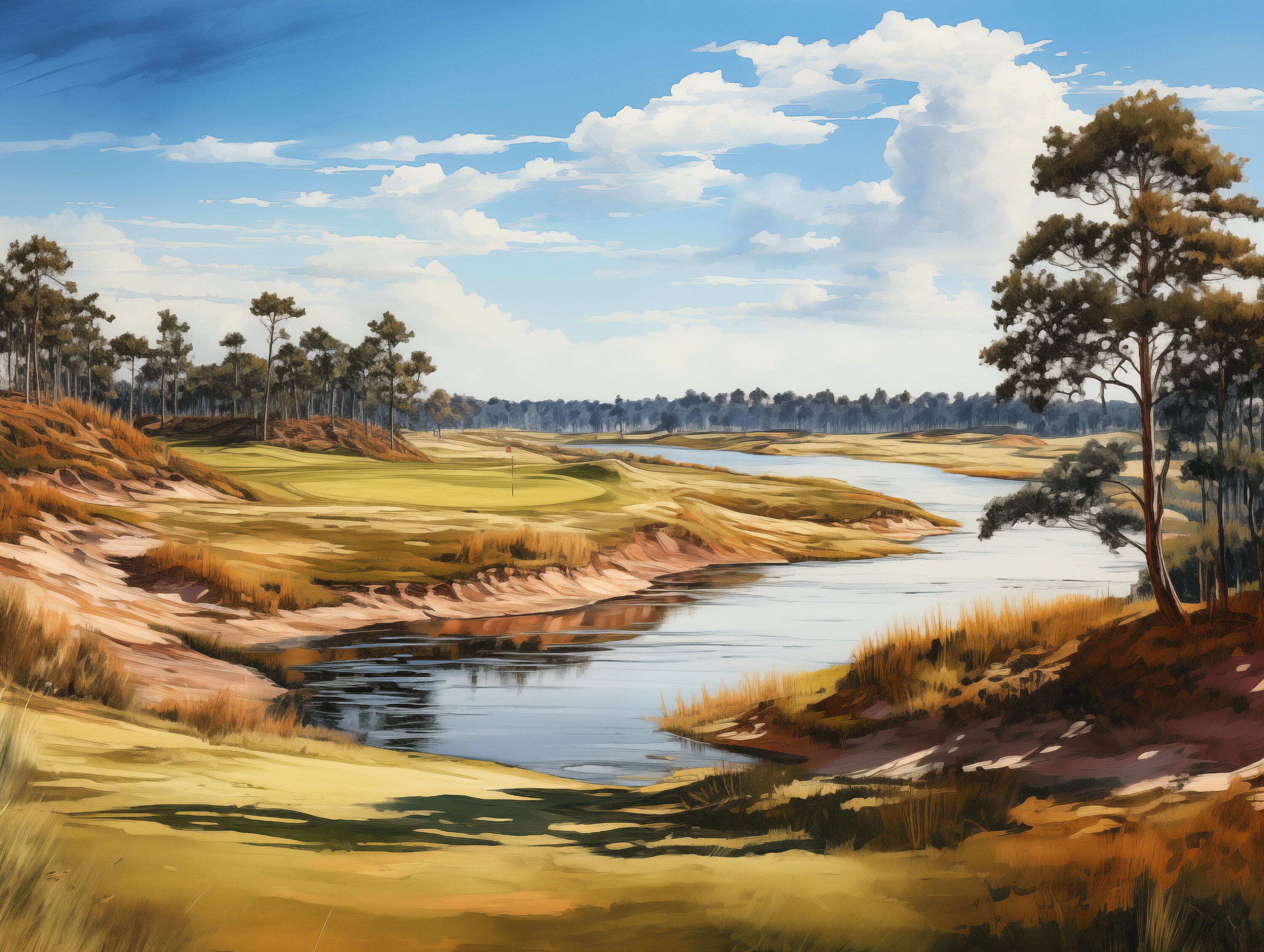 Golf Course Digital Landscape Art Print Collection - Instant Download ...