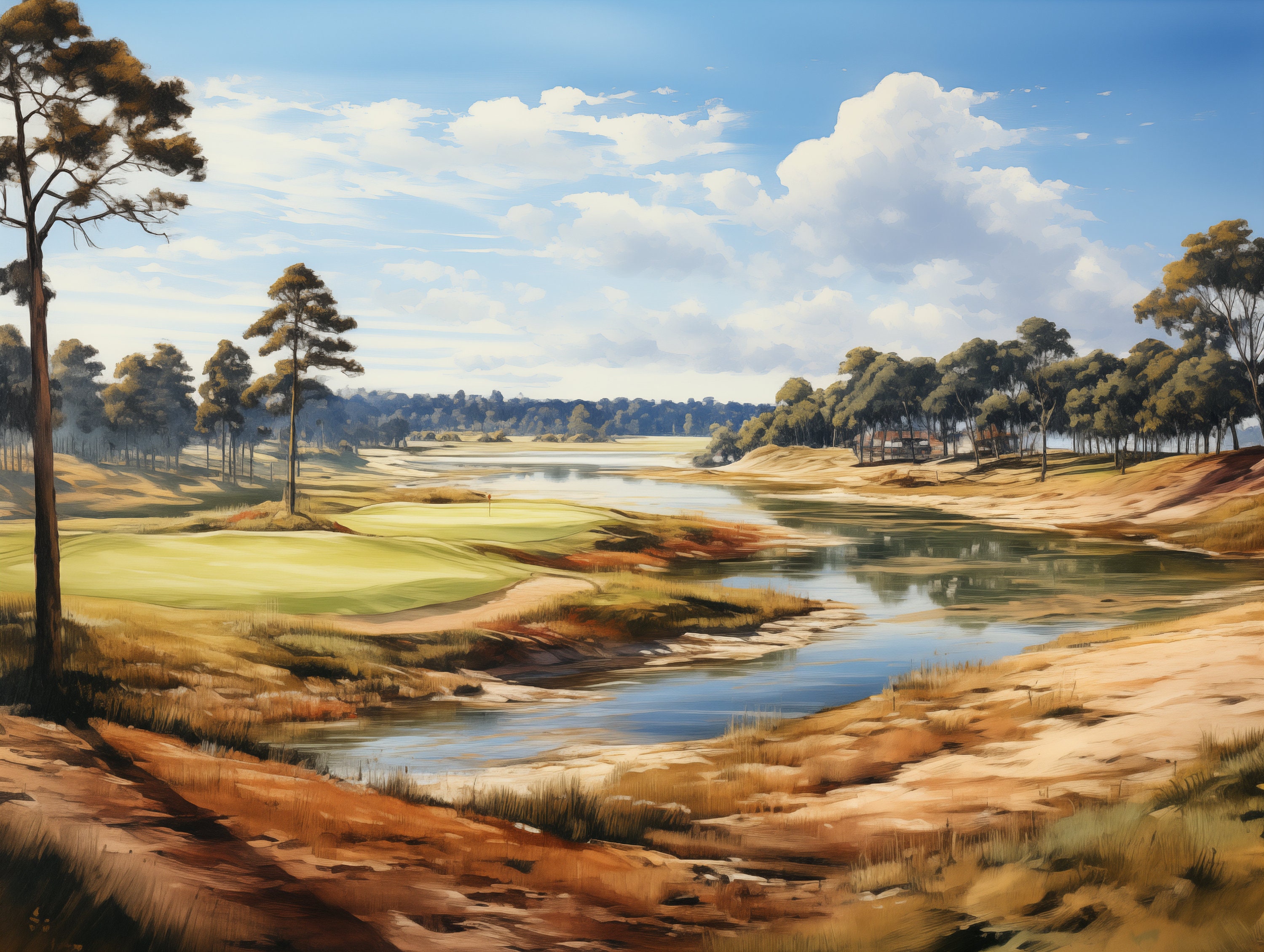 Golf Course Digital Landscape Art Print Collection - Instant Download ...