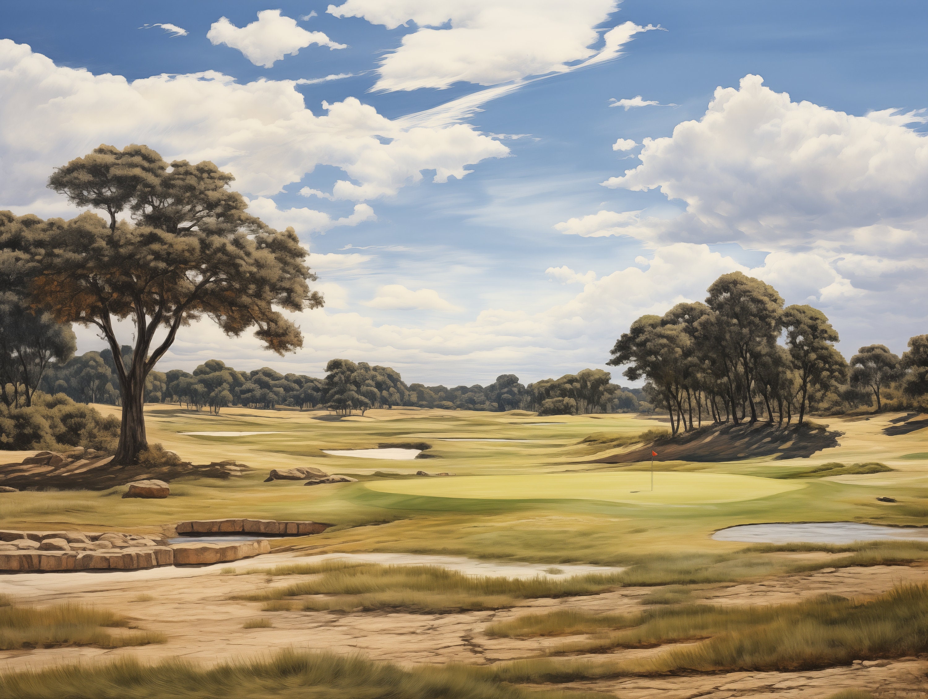 Golf Course Digital Landscape Art Print Collection - Instant Download ...