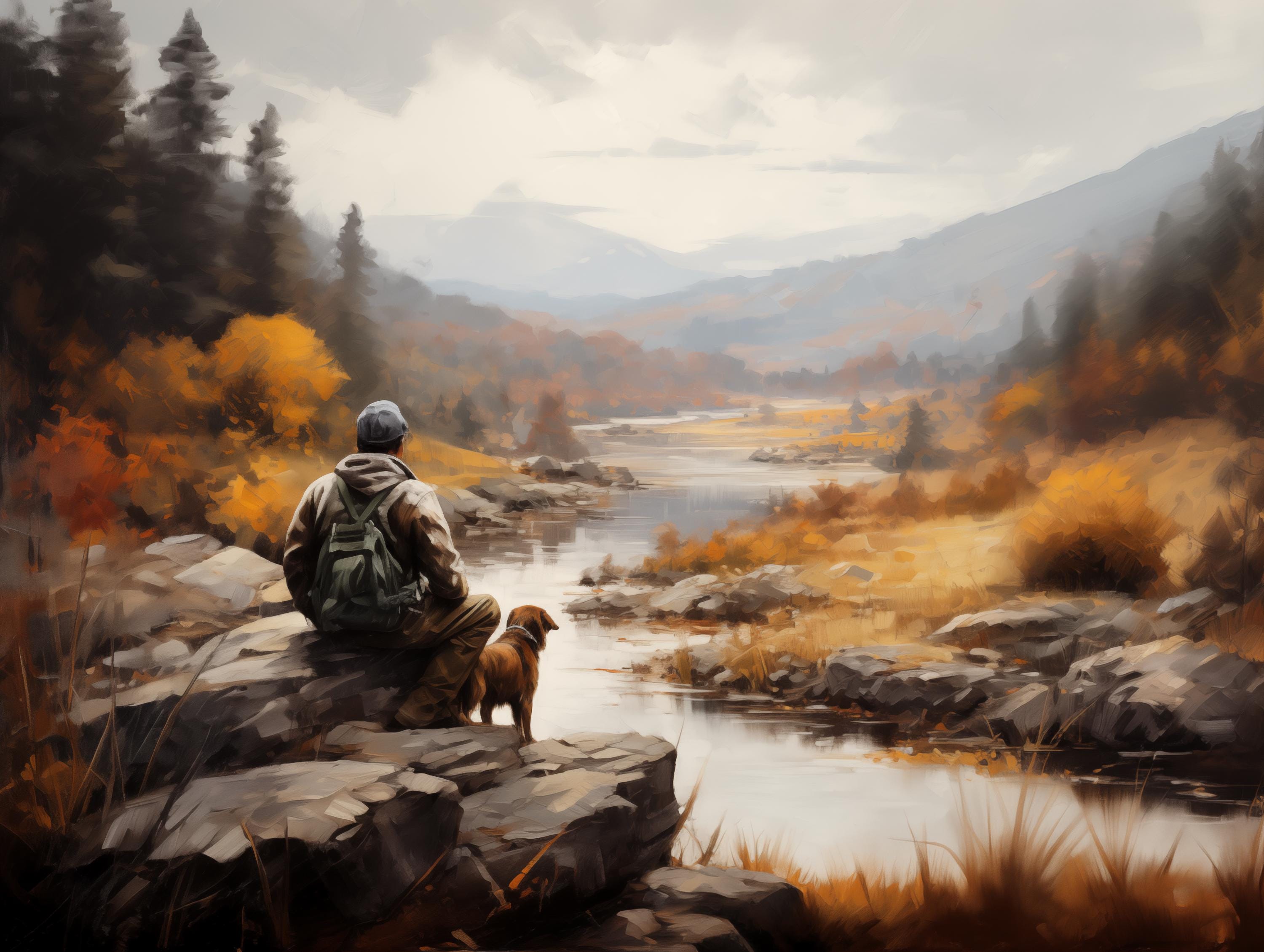 Autumn Wilderness Adventure, Grizzly Bear & Explorer Art Prints ...