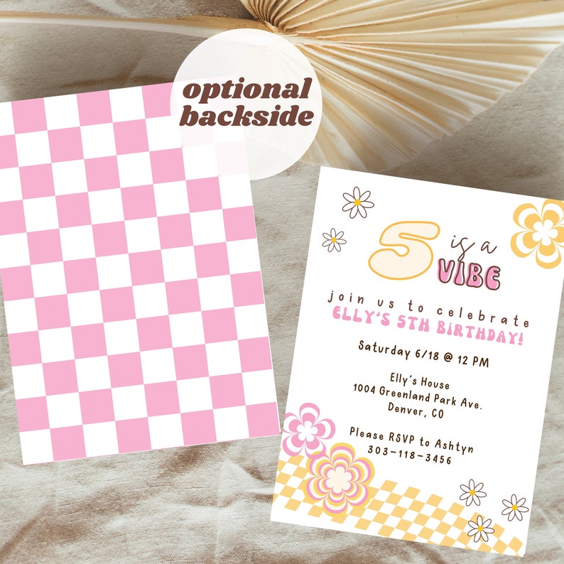 Groovy Girl 5th Birthday Invitation, Boho Editable Template, Retro Daisy Fifth Birthday Party ...