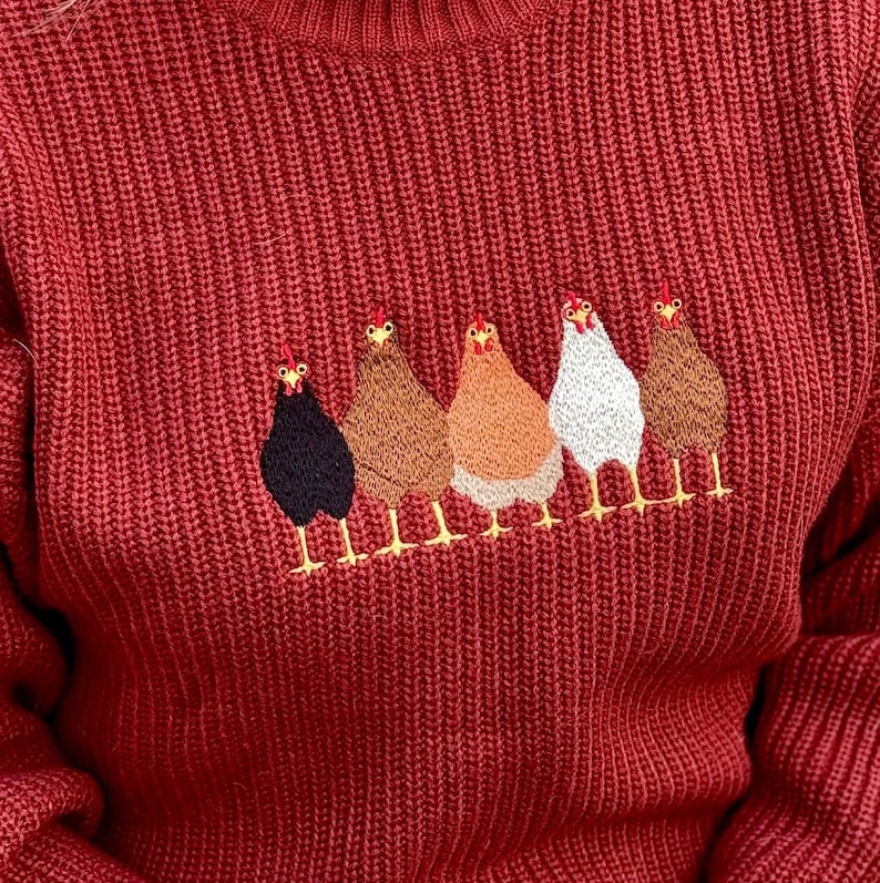 Embroidered Sweater Chicken Embroidered Sweater - Etsy
