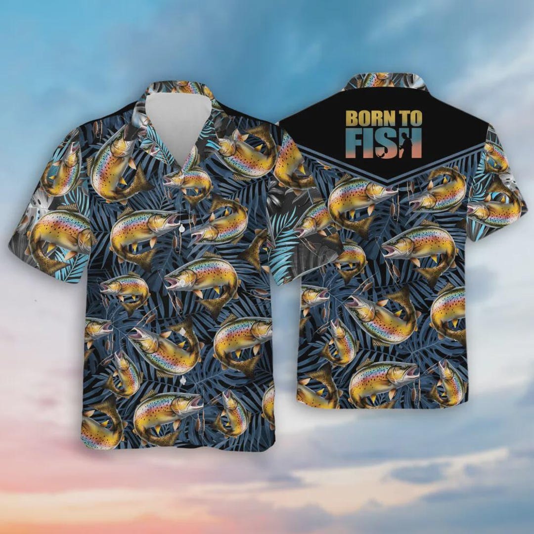Trout Fish 3D Loose Hawaiian Shirt, Fishing Lover Aloha Fashion, Unisex ...