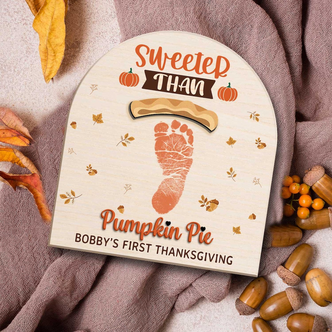 Personalized Sweeter Than Pumpkin Pie Footprint Sign, Custom Baby's ...
