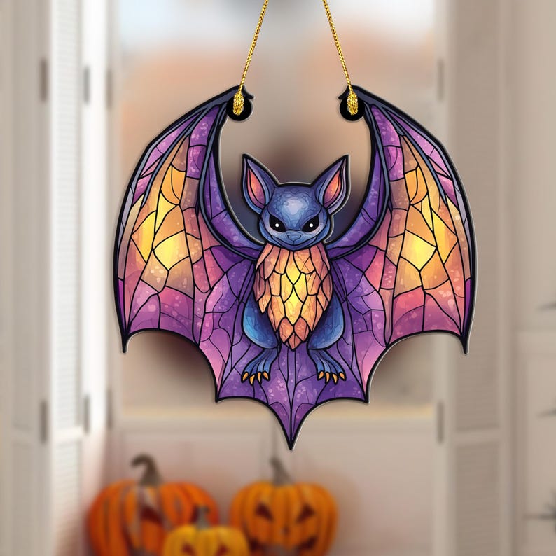 Gothic Bat Suncatcher, Faux Stained Glass Bat Acrylic Suncatcher ...