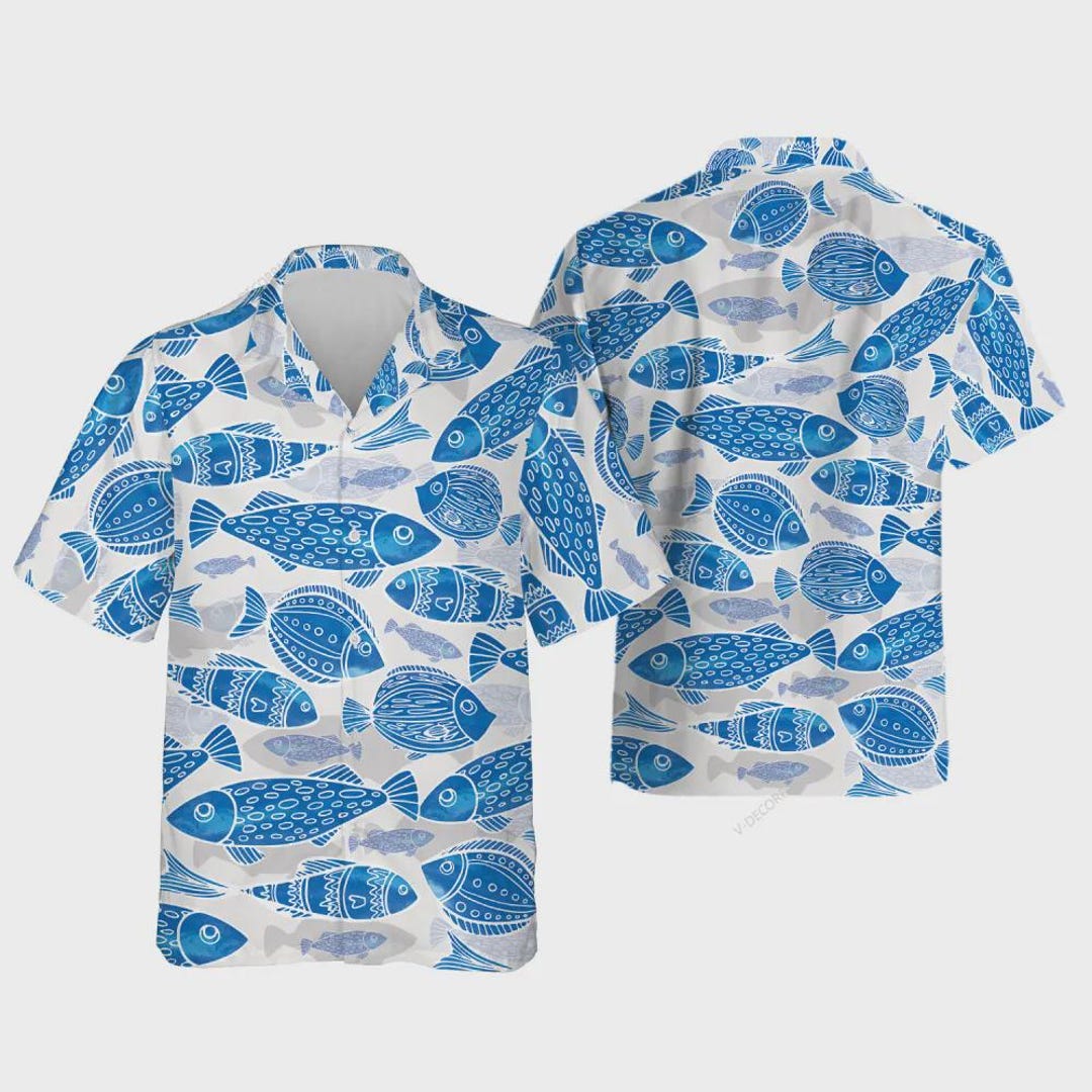 Fishing Hawaiian Shirts for Men Women, Fish Pattern Summer Beach Shirts ...