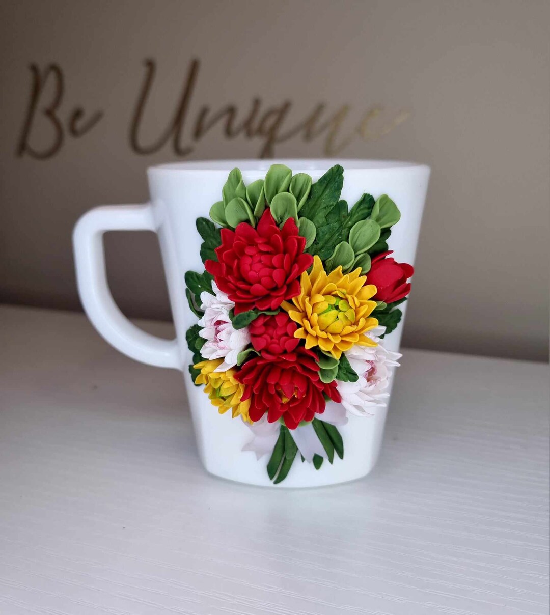 Polymer Clay Bunch of Flowers Mug - Etsy