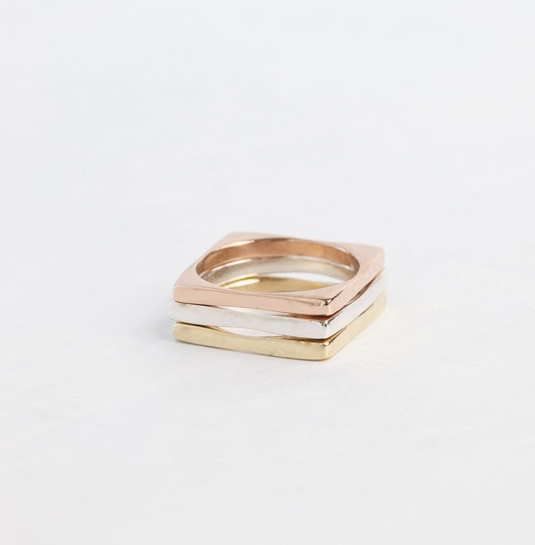 Set of 14K Tri-color Rings - Etsy