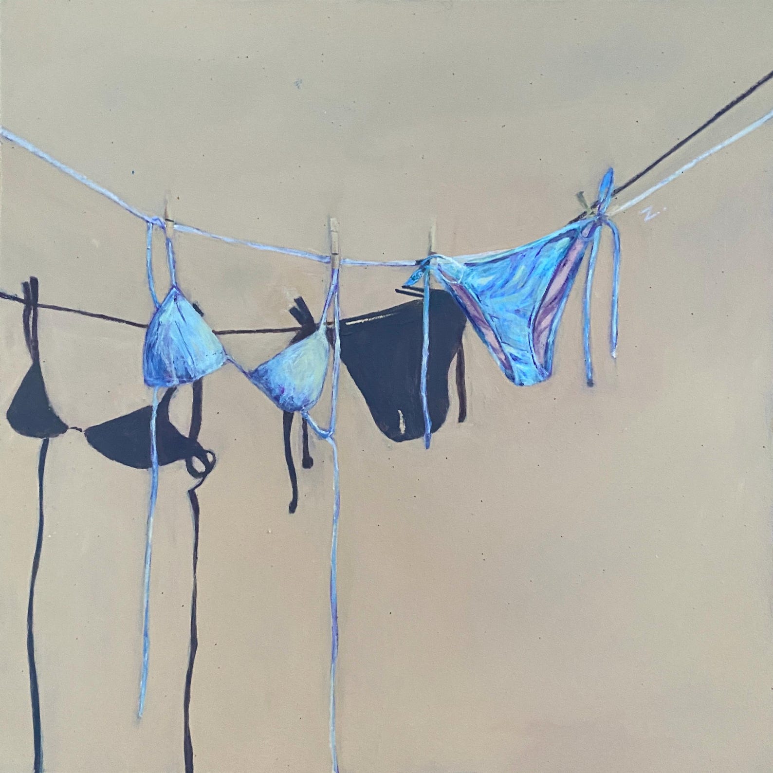 Bikini on Clothesline, 20*20 Cm MDF Board, Original Acrylic Painting ...