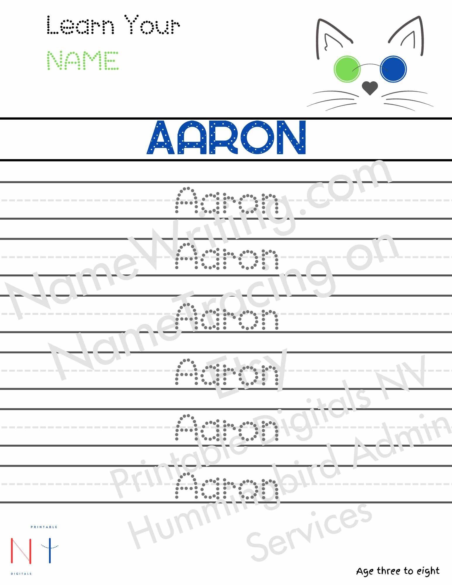 Aaron Name Tracing Worksheet for Preschool Kids Homeschool Prek ...