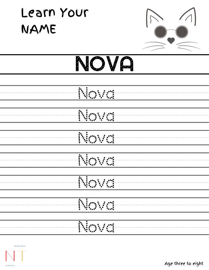 Nova Name Tracing Worksheet for Preschool Kids Homeschool Prek ...