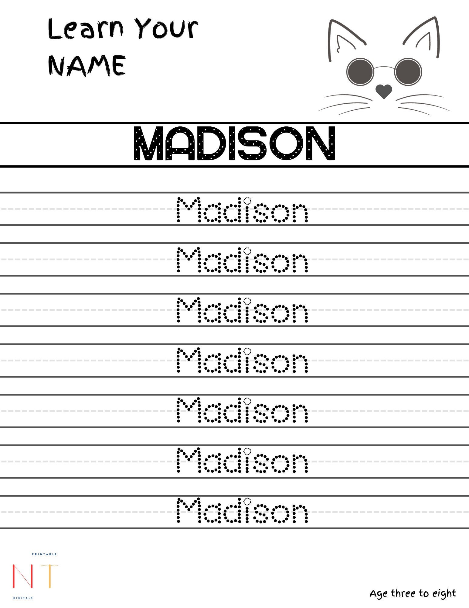 Madison Name Tracing Worksheet for Preschool Kids Homeschool Prek ...