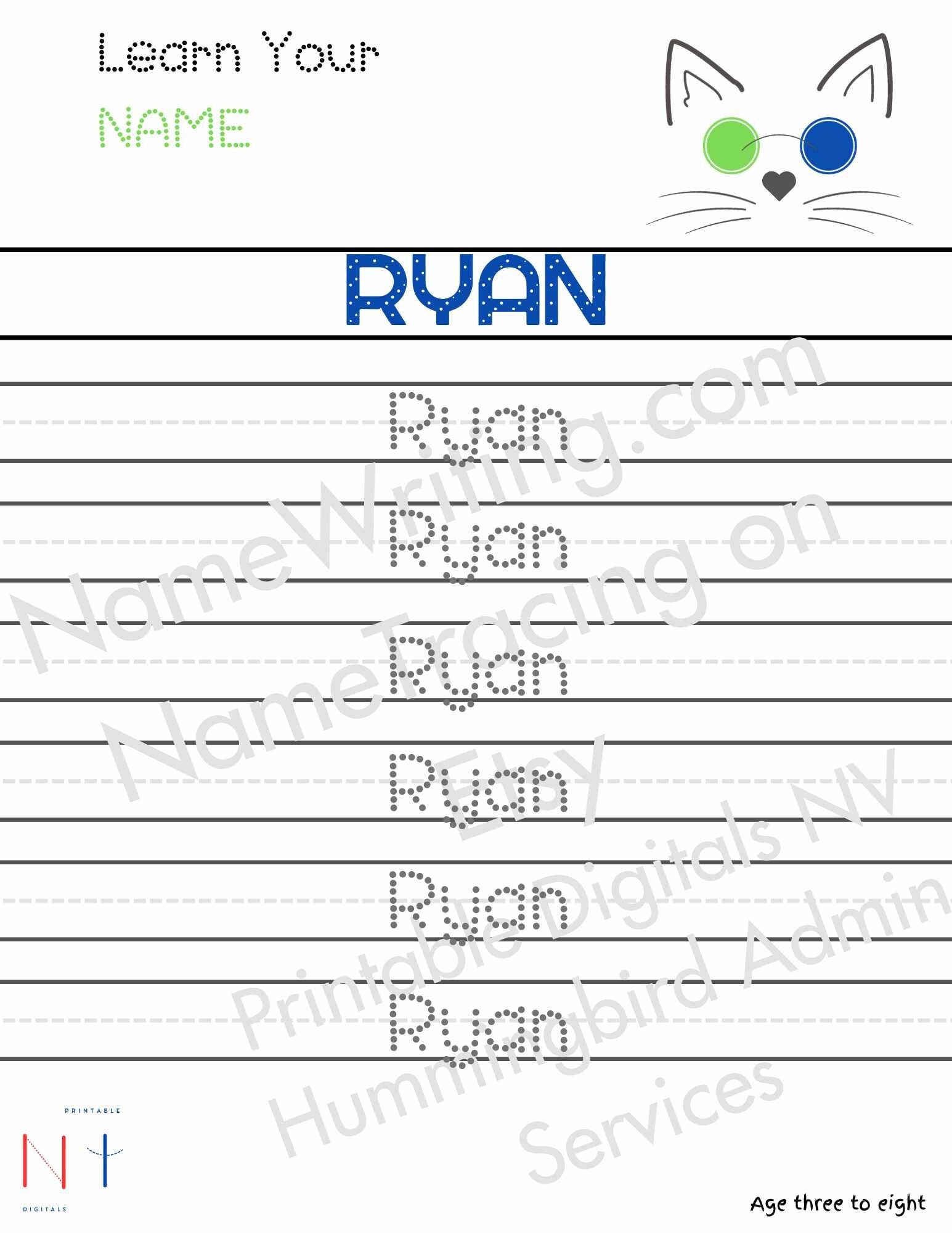 Ryan Name Tracing Worksheet for Preschool Kids Homeschool Prek ...