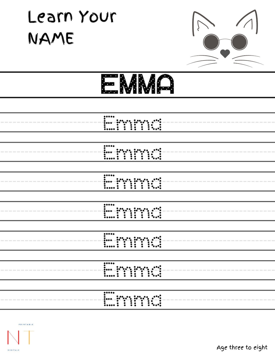 Emma Name Tracing Worksheet for Preschool Kids Homeschool Prek Kindergarten Prep - Etsy