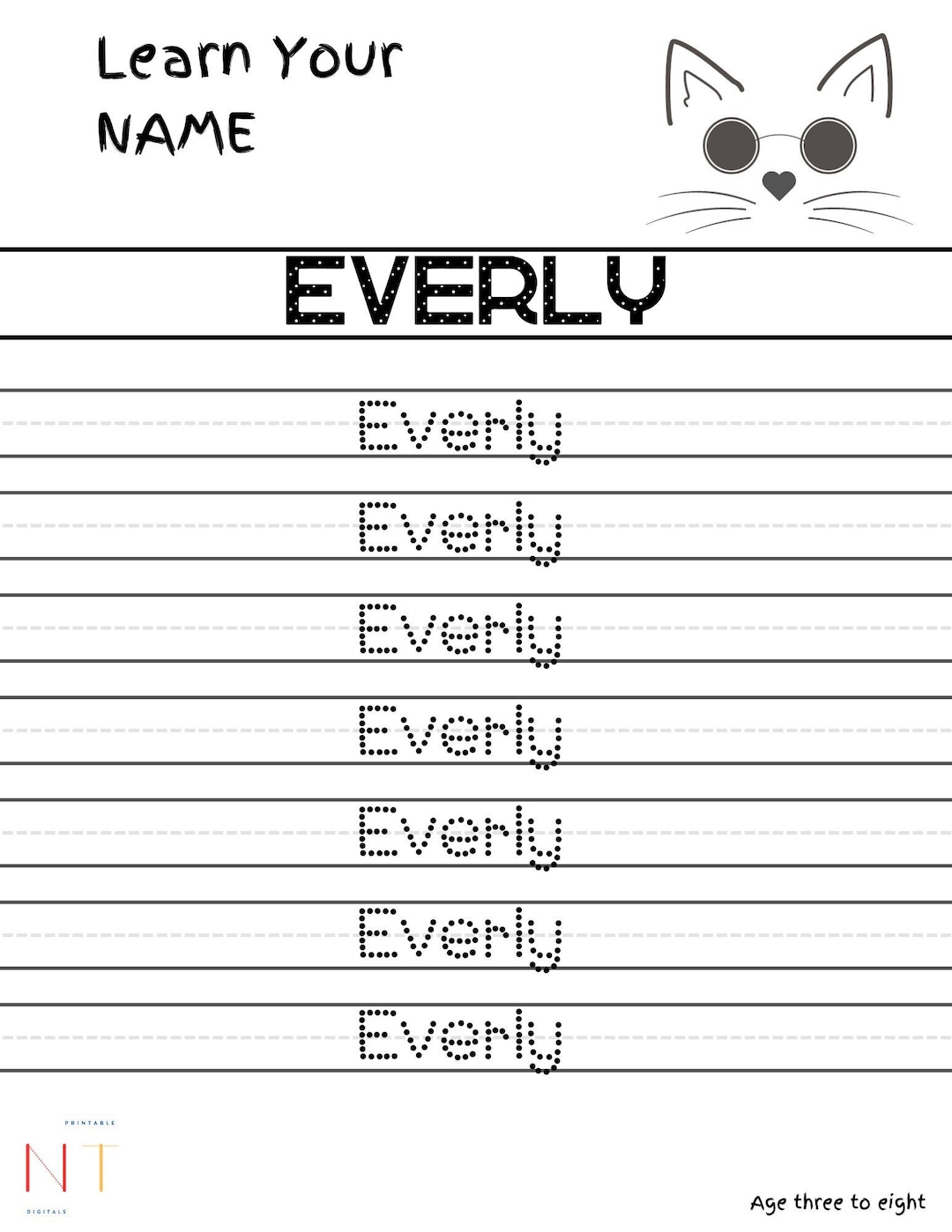 Everly Name Tracing Worksheet for Preschool Kids Homeschool Prek ...