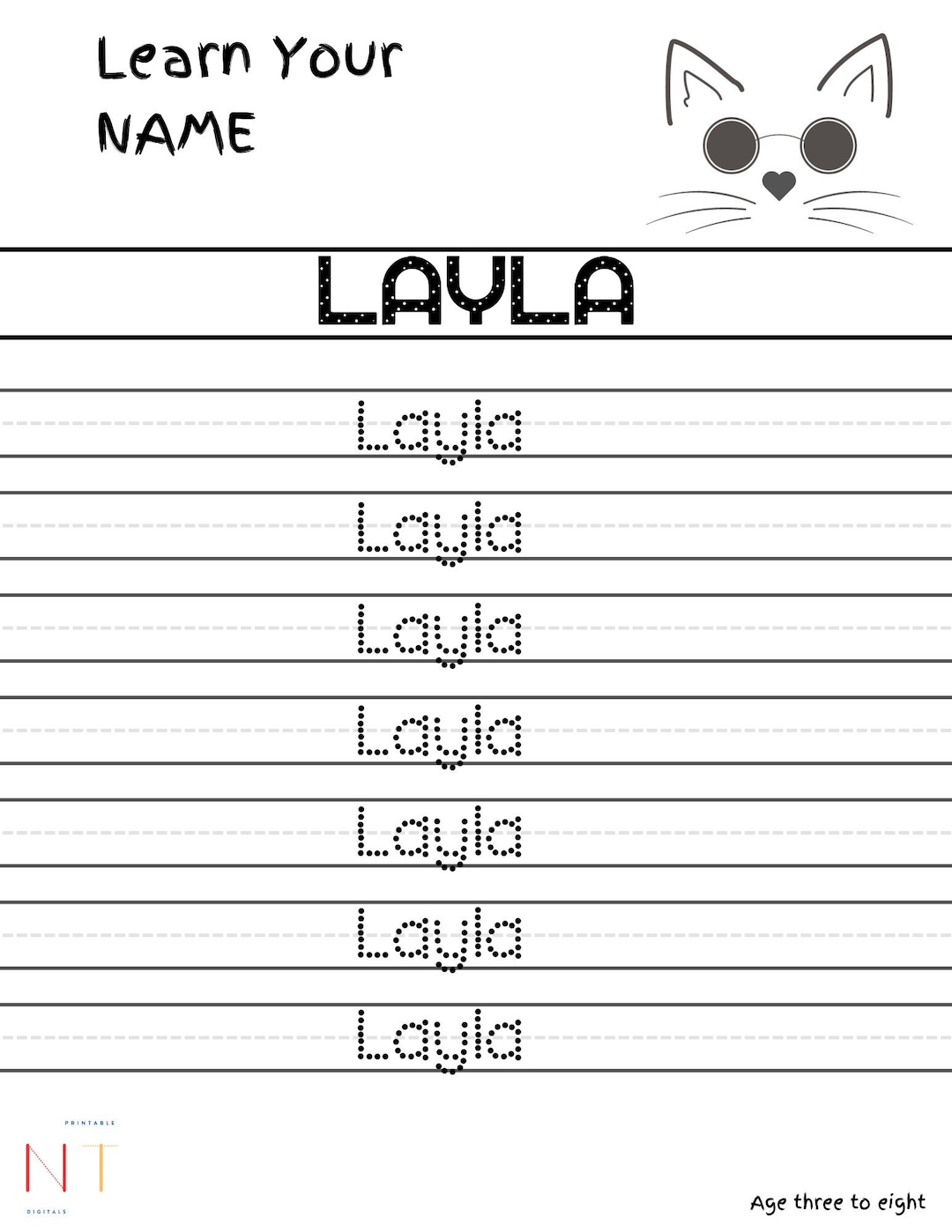 Layla Name Tracing Worksheet for Preschool Kids Homeschool Prek ...
