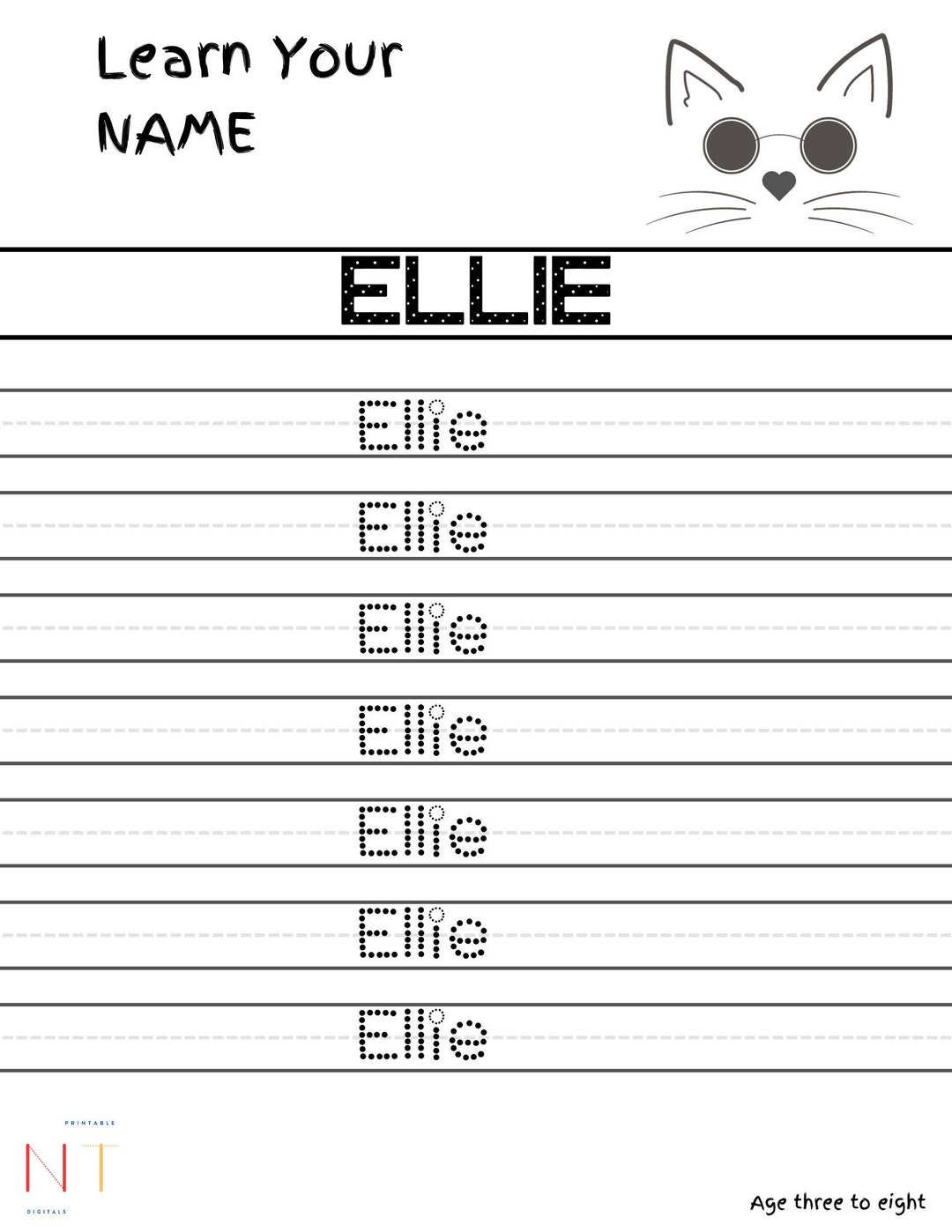 Ellie Name Tracing Worksheet for Preschool Kids Homeschool Prek ...