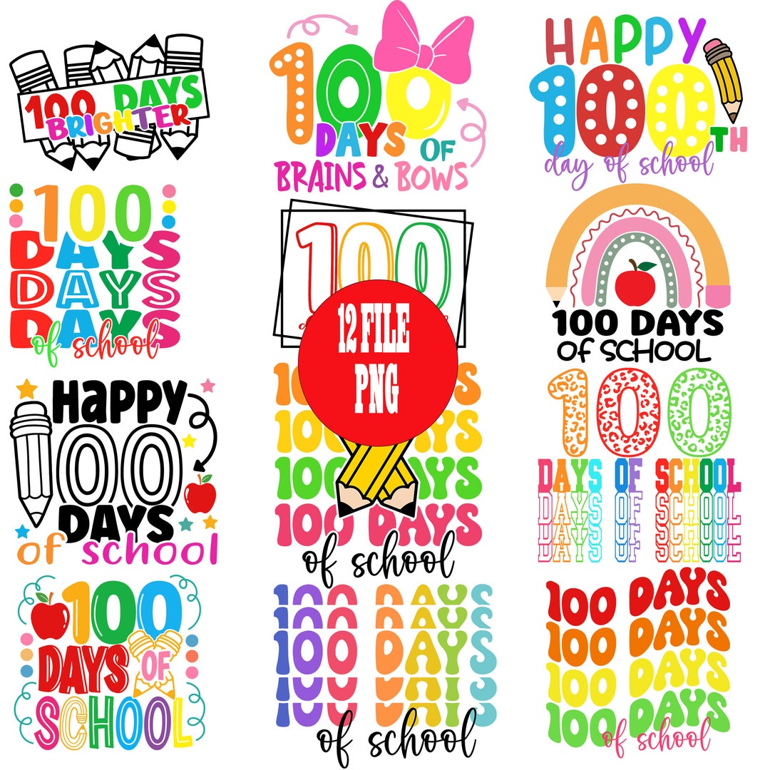 12 File Happy 100 Days of School PNG Bundle, Groovy Smile 100th Day ...