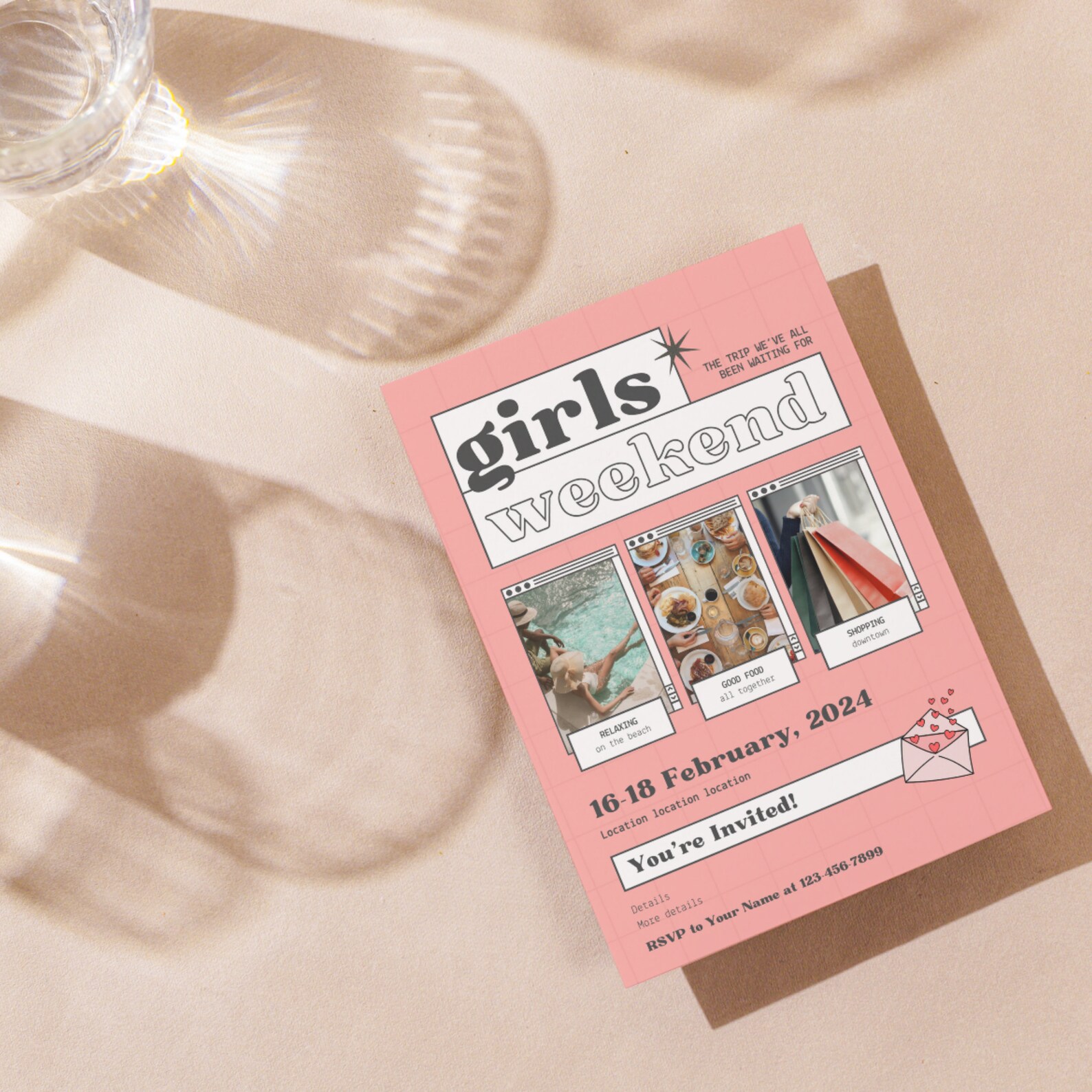 Girls Weekend Trip - Invitation and Itinerary - Canva Template - Etsy