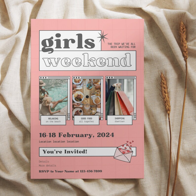 Girls Weekend Trip - Invitation and Itinerary - Canva Template - Etsy