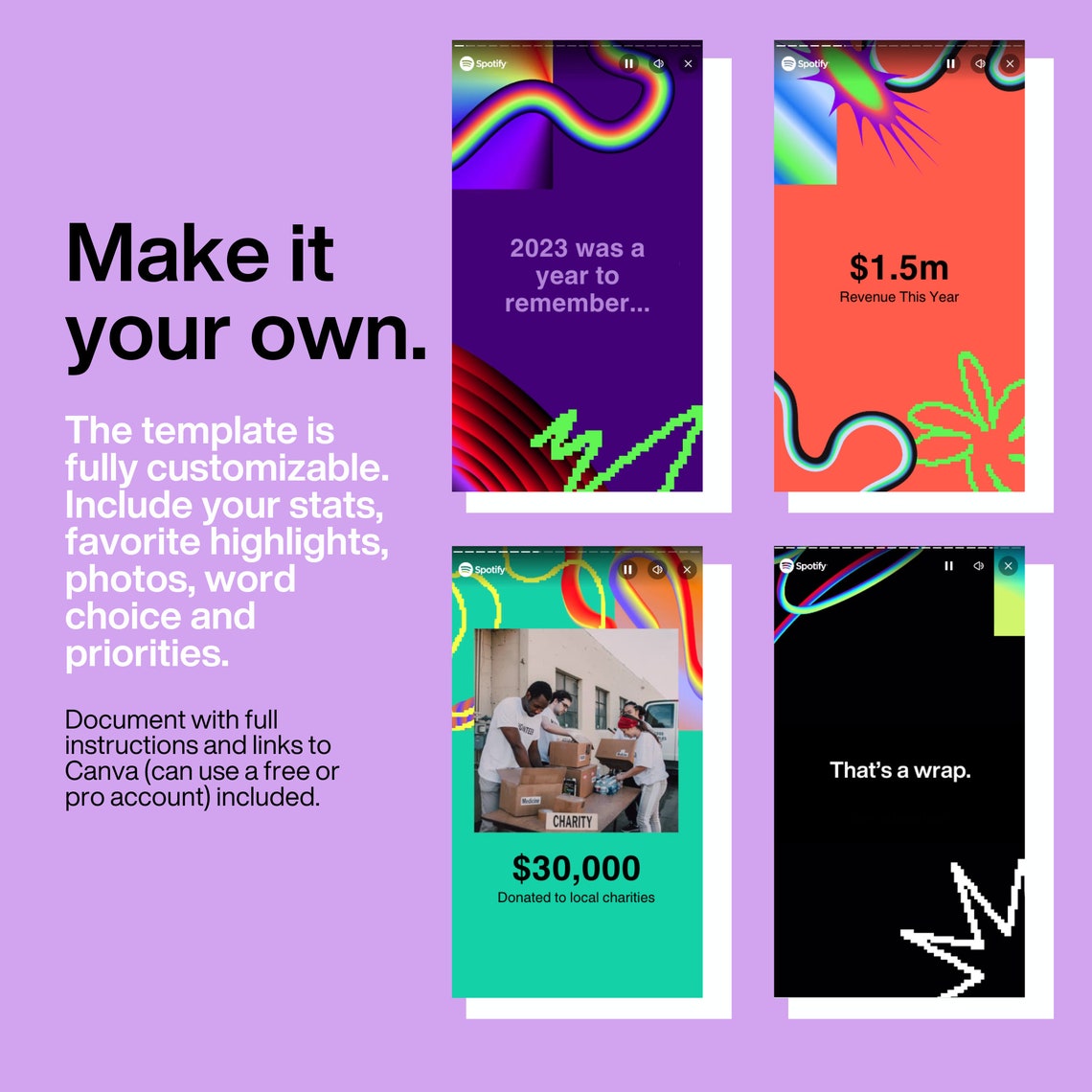 2023 Recap Spotify Wrapped Template for Companies, Organizations, Friends, Family - Etsy