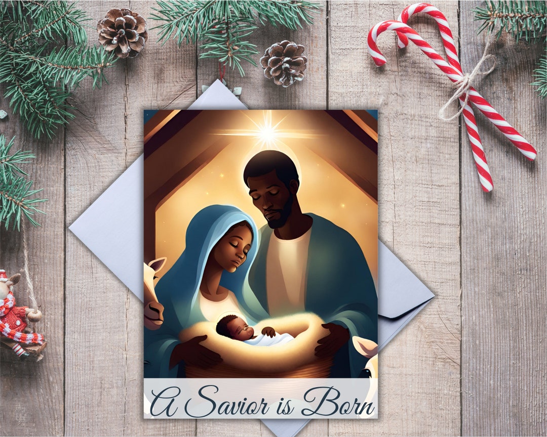 A Savior is Born Printable Greeting Card, Digital Christmas Card ...