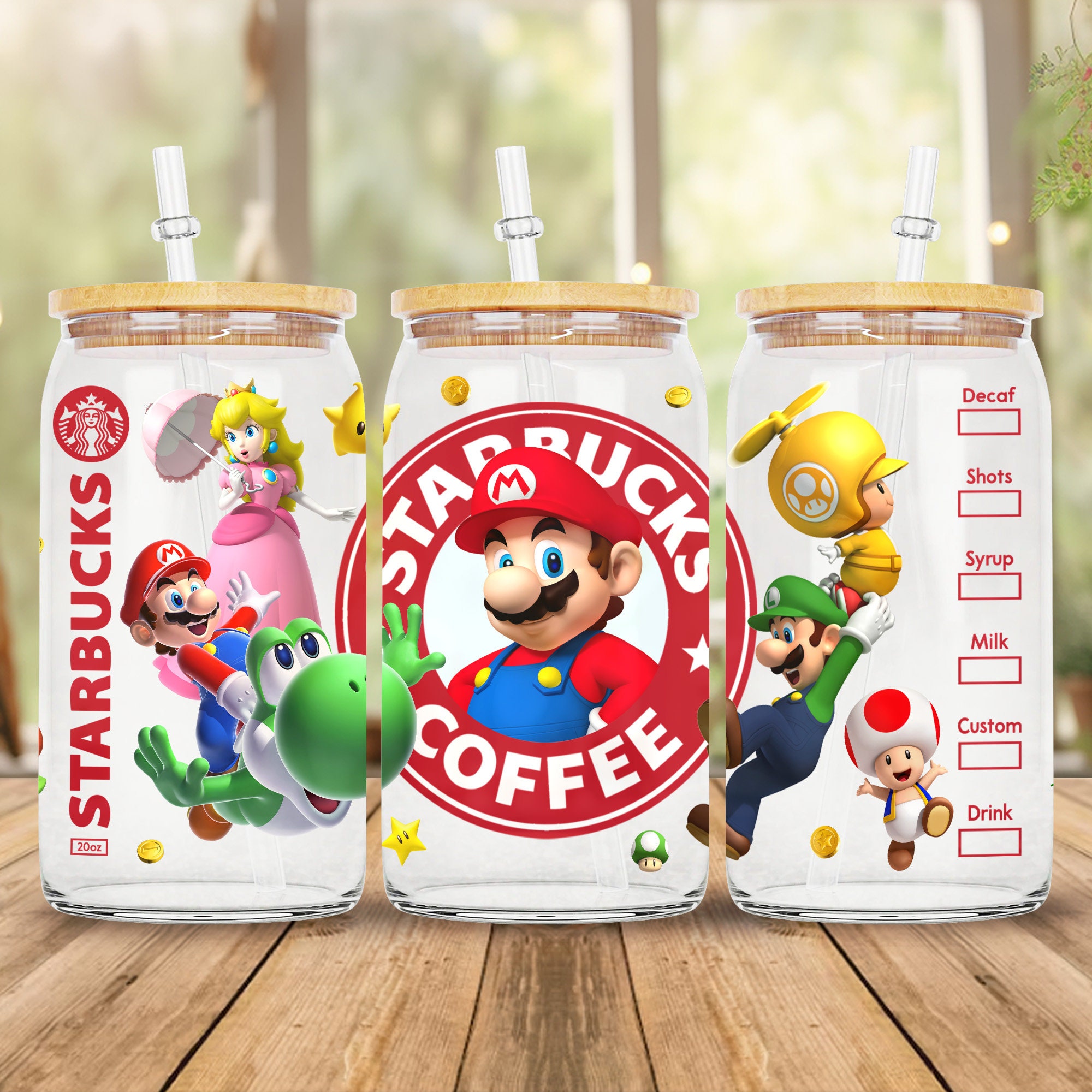 Super Mario Libbey Glass Can 16OZ, Mario Glass Mug Digital Png ...