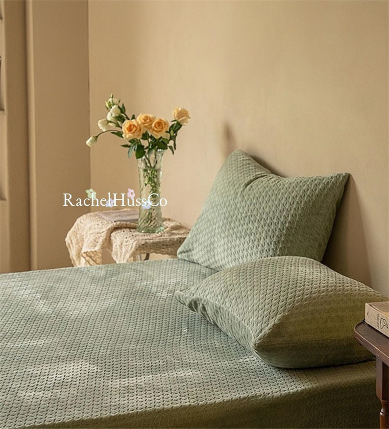 Solid Green Soft Flannel Fitted Sheet,soft Velvet Fitted Sheet Twin ...
