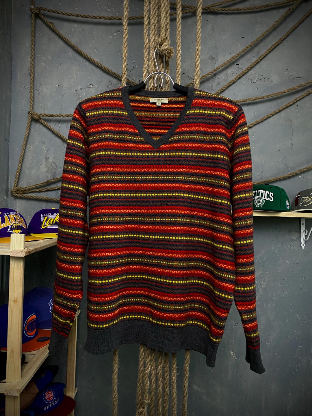 Burberry V-neck Wool Multicolour Sweater Size XL Men Casual - Etsy