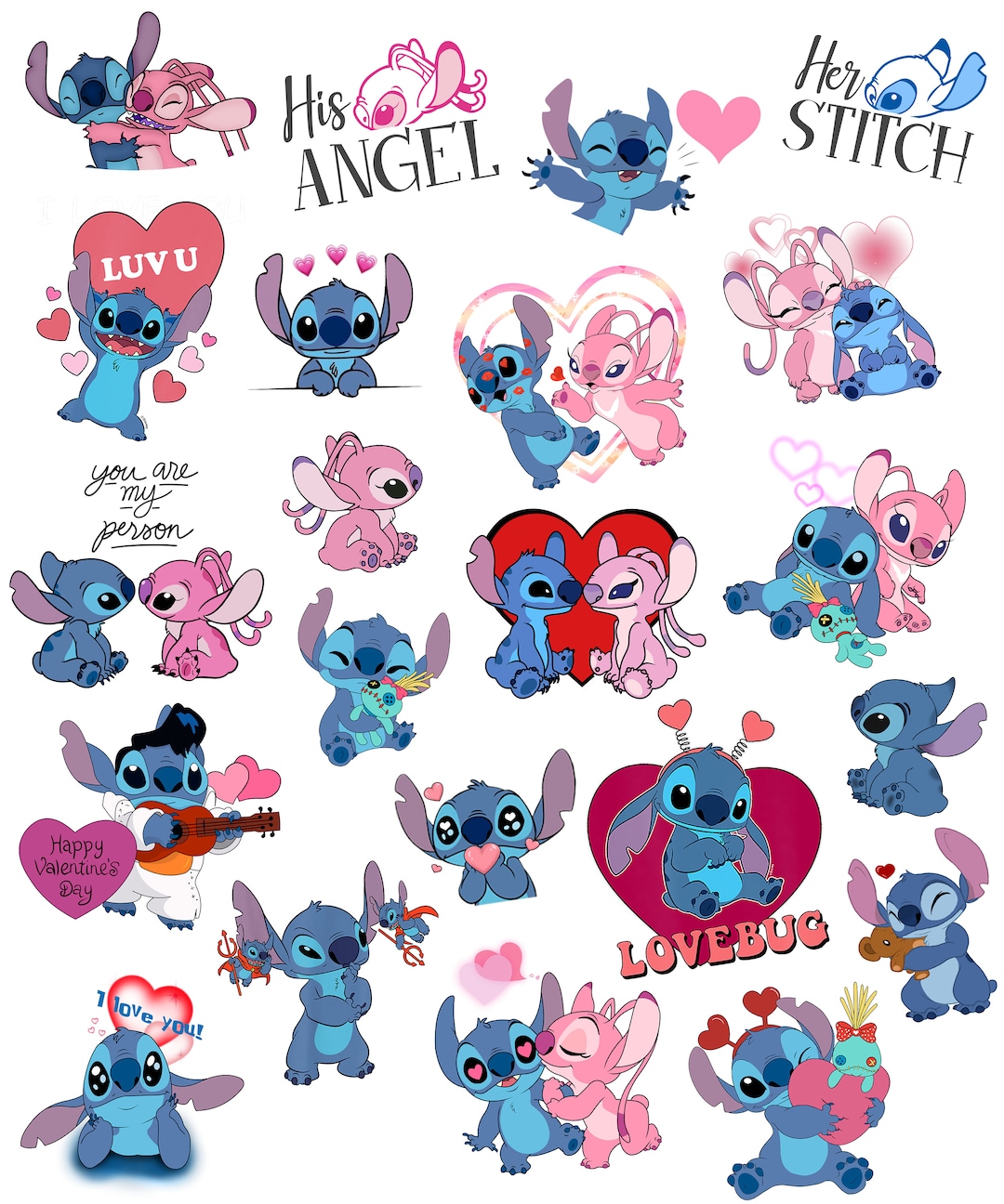 Happy Valentine's Day Stitch Angel Valentine Png, Love Stitch and Angel ...