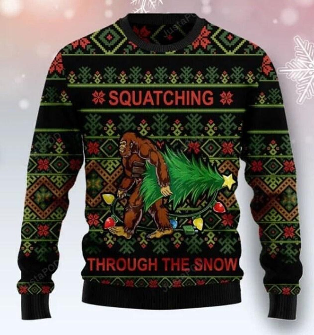 Bigfoot Sasquatch Christmas Ugly Sweater, Xmas Sweater, Funny Sasquatch ...